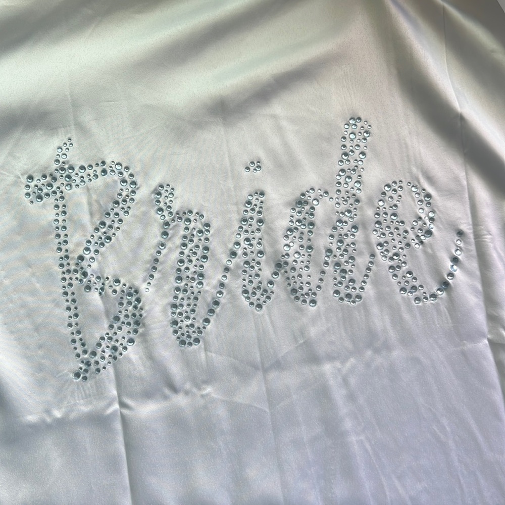 White Kimono Style Satin Bride Robe With Rhinestone D… - Gem